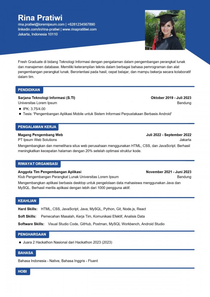 151 Contoh CV S1 Fresh Graduate Berpengalaman Contoh CV Sarjana S1
